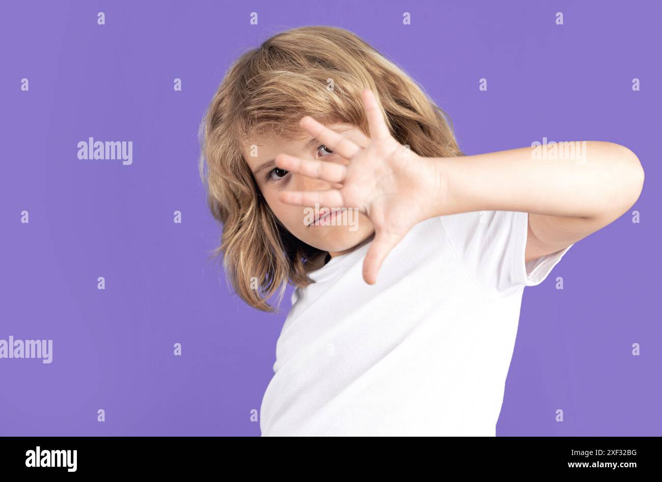 Kids protection, bullying, abuse and violence concept. Child making ...