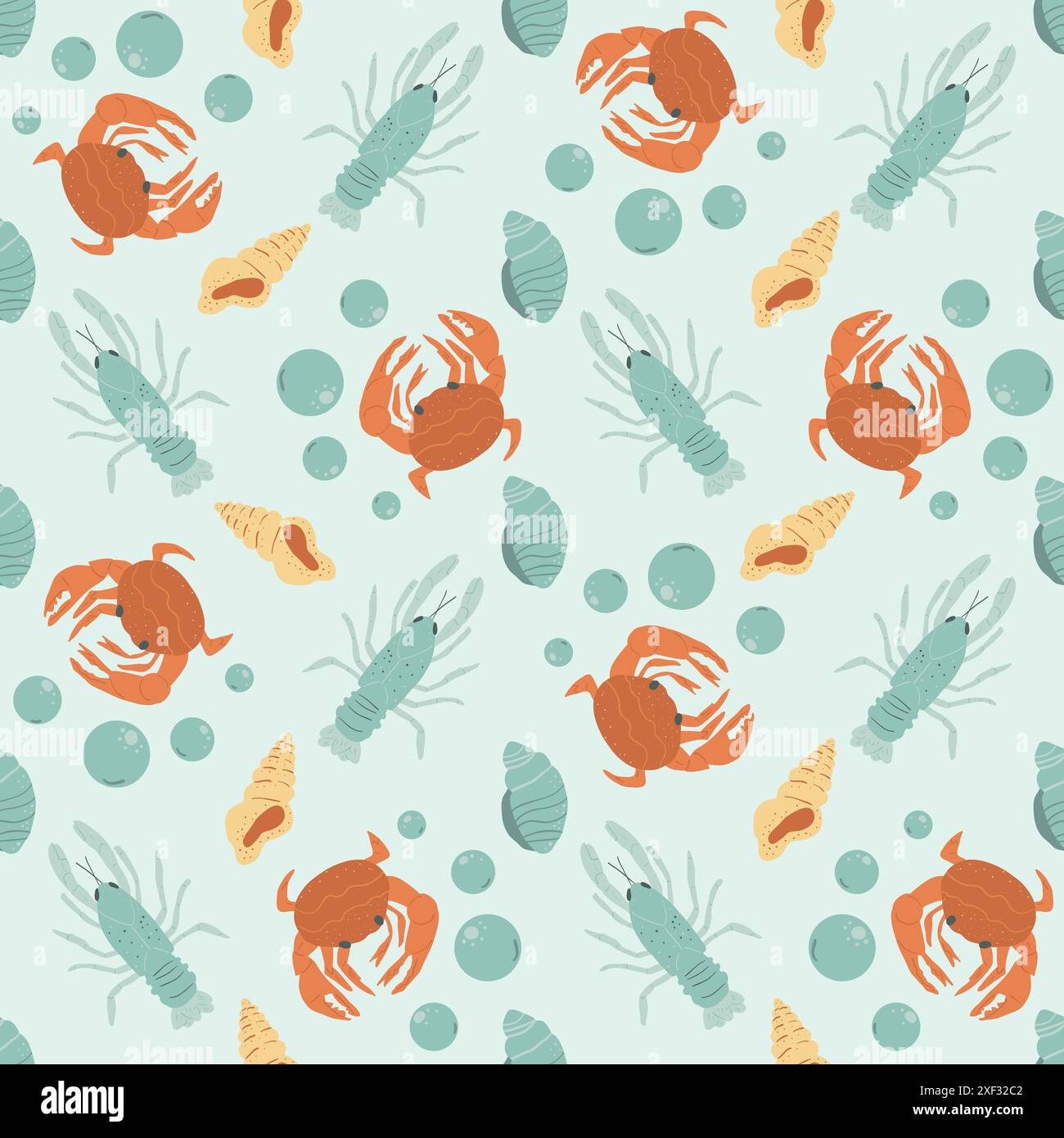 Seamless pattern with Crustaceans. Lobsters and crawfishes with shells ...