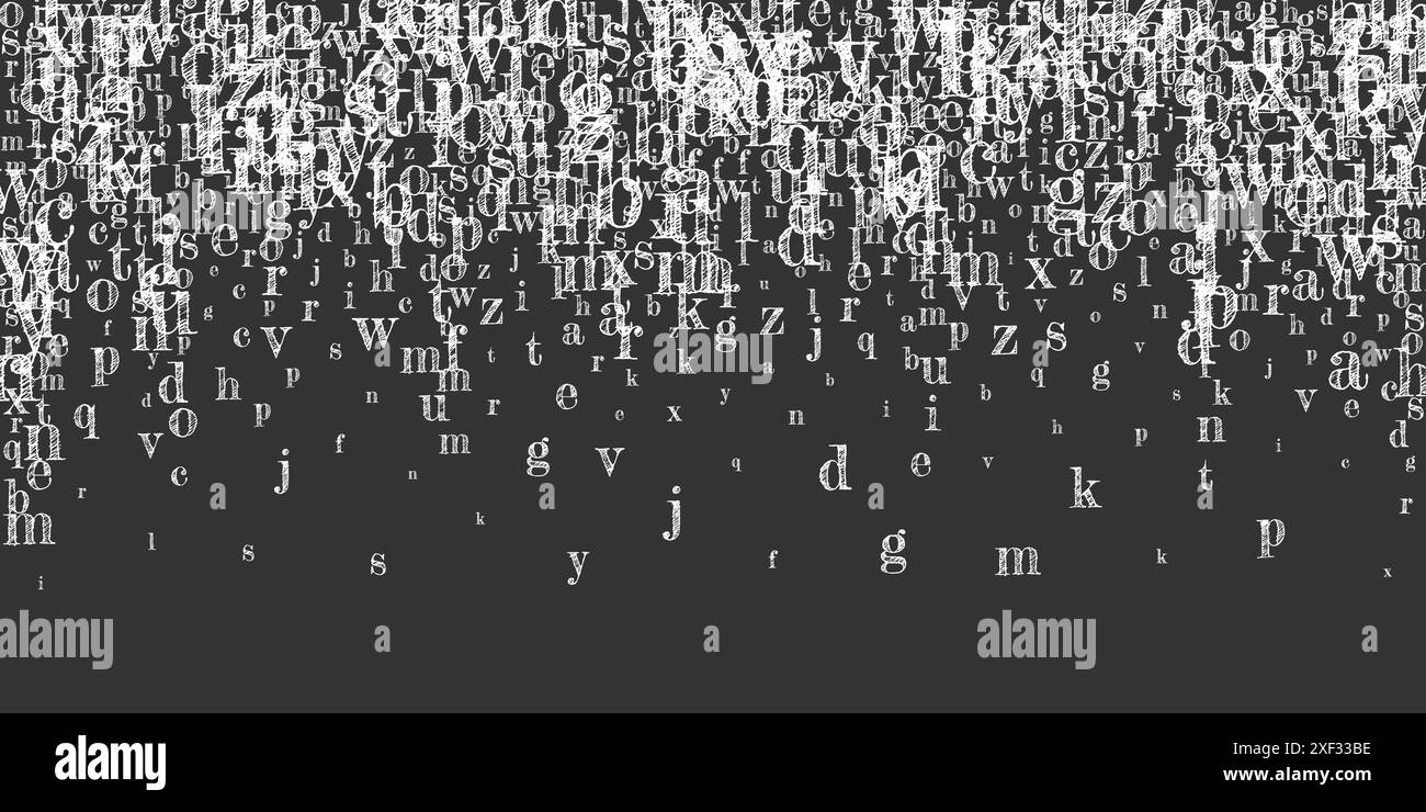 Flying latin letters. White chalk scattered charachters of English ...