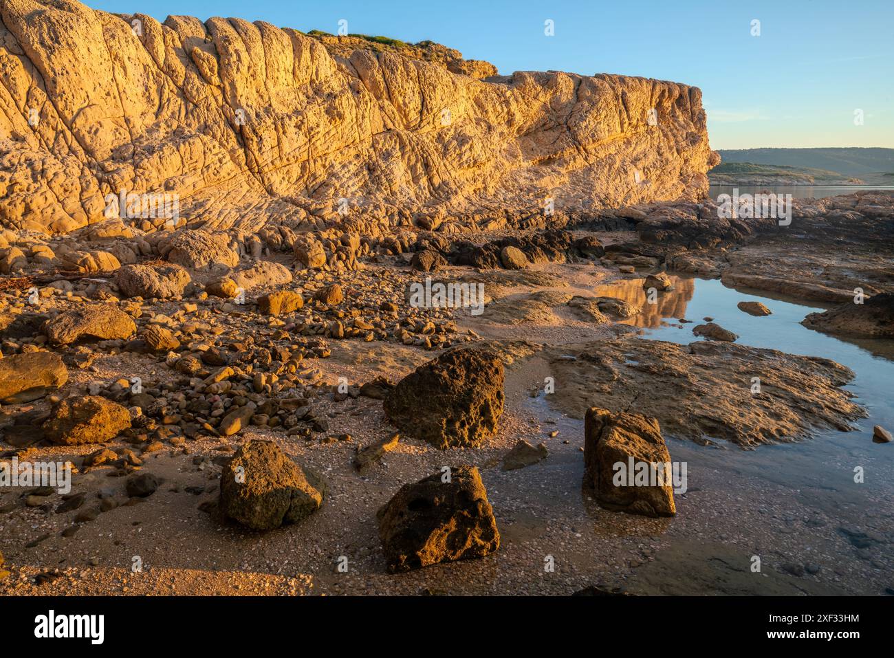 High cliffs in the Geopark on the island of Rab In Croatia during a ...