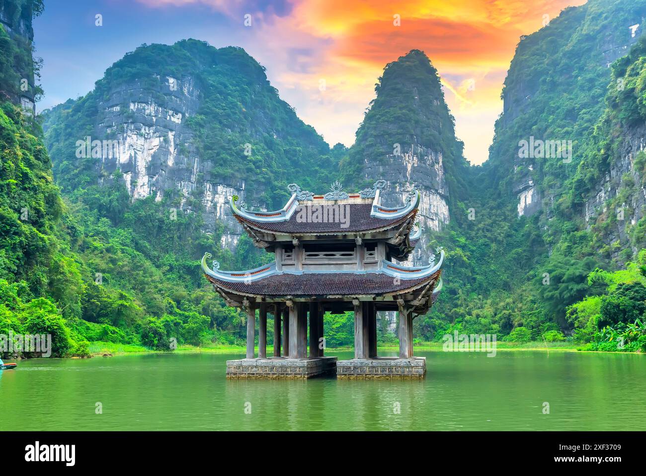 Landscape of Vu Cung at Tam Coc National Park. It was the place where ...