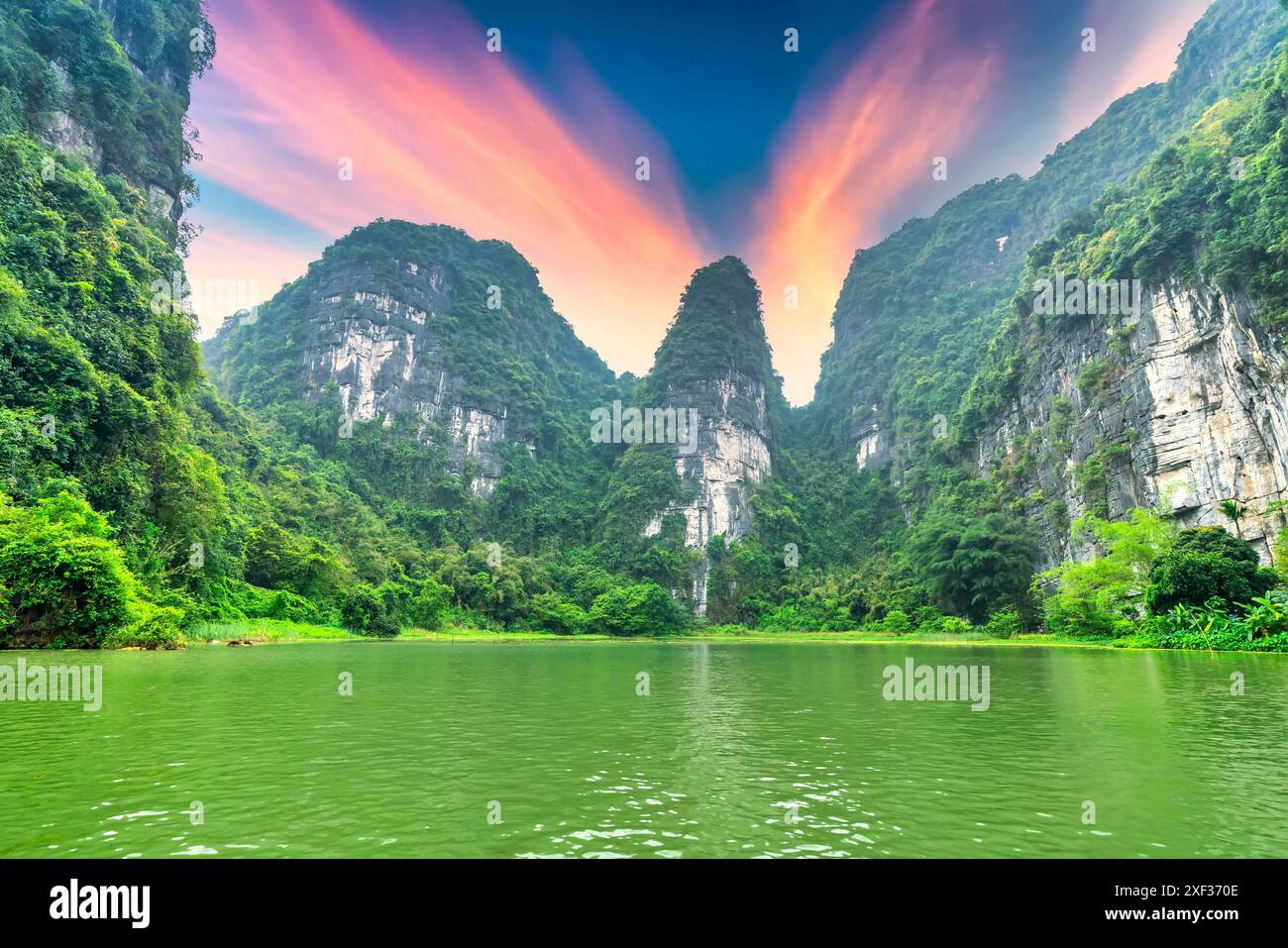Landscape of Vu Cung at Tam Coc National Park. It was the place where ...