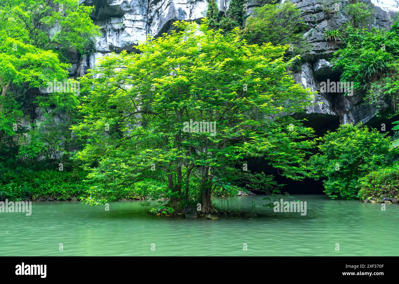 Landscape of Vu Cung at Tam Coc National Park. It was the place where ...