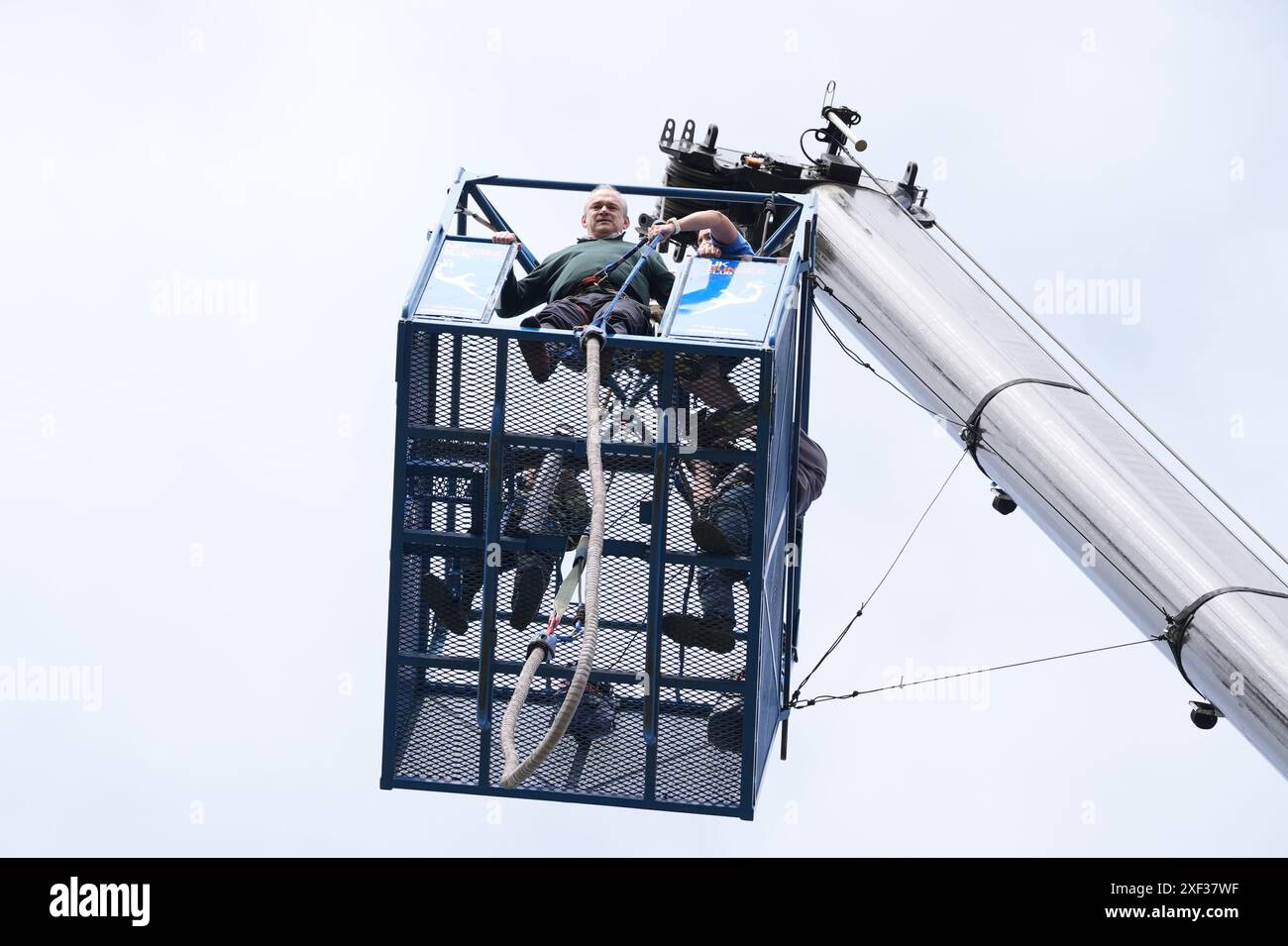 Liberal Democrat leader Sir Ed Davey before taking part in a bungee ...