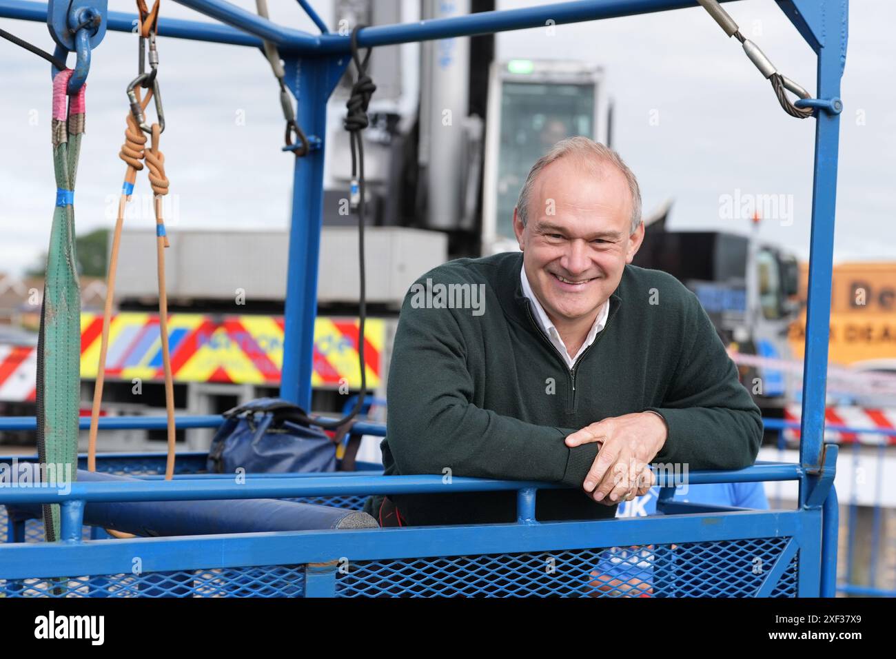 Liberal Democrat leader Sir Ed Davey before taking part in a bungee ...