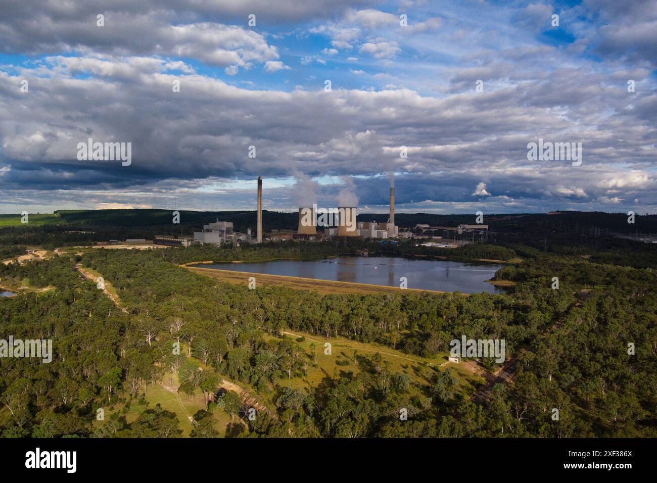 Aerial of the Stanwell coal fired power station at Tarong South Burnett ...