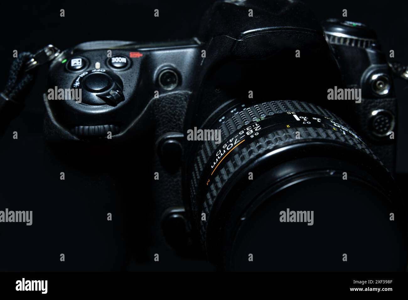 Black Digital Camera Lens and DSLR Camera Close Up On Dark Background ...