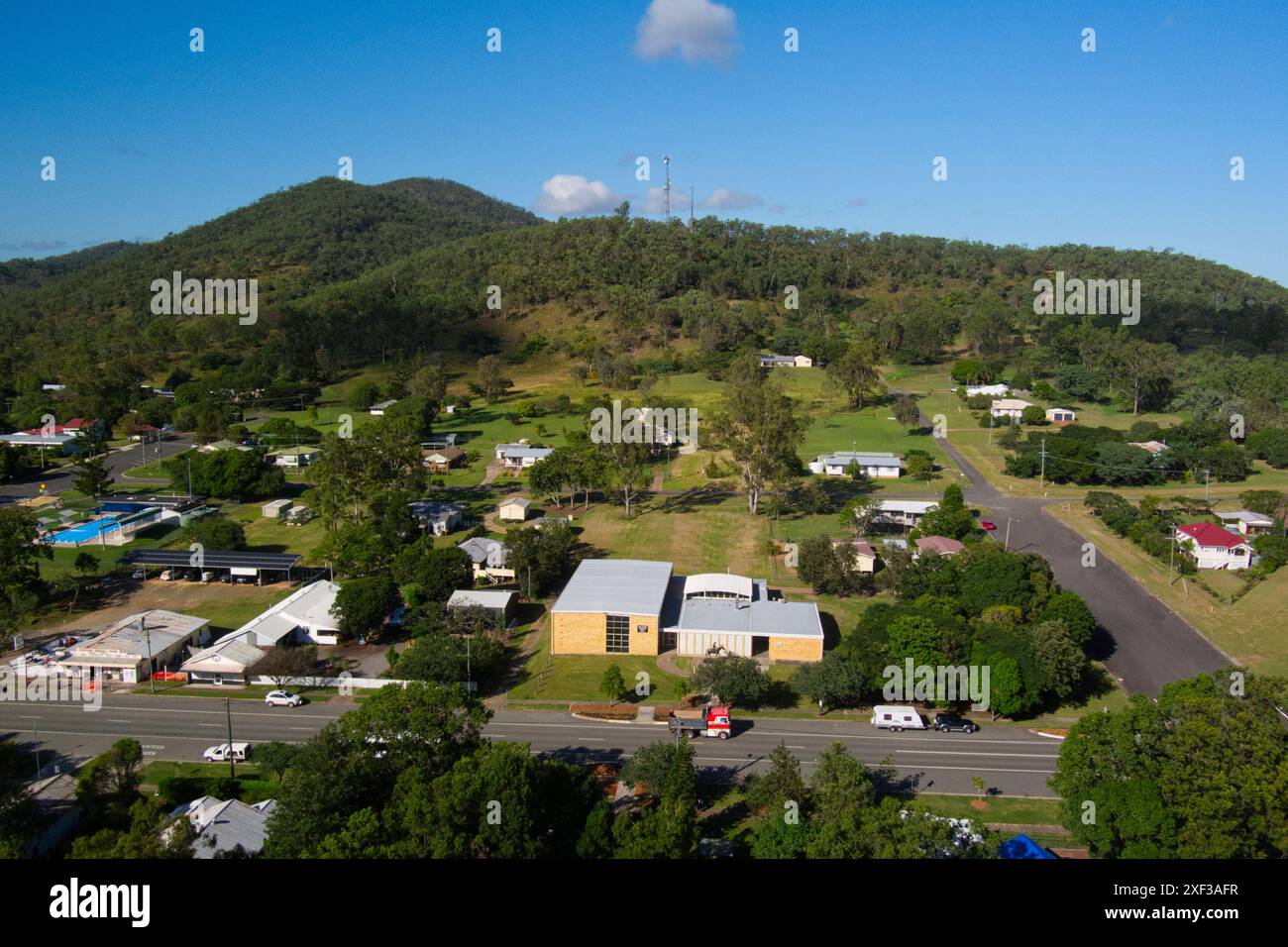 Aerial of the small village of Kilkivan in the South Burnett Region ...