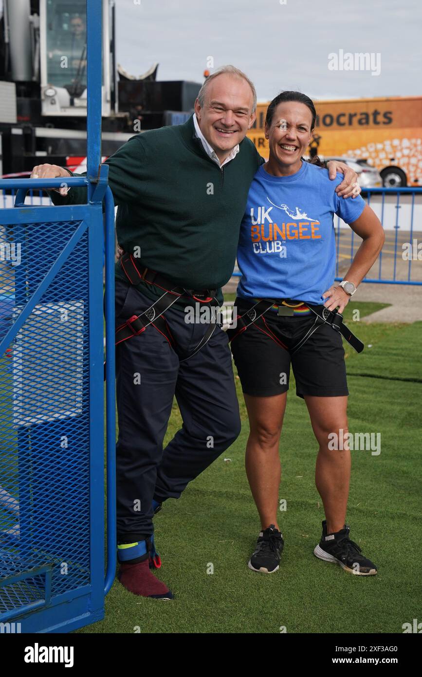 Liberal Democrat leader Sir Ed Davey before taking part in a bungee ...