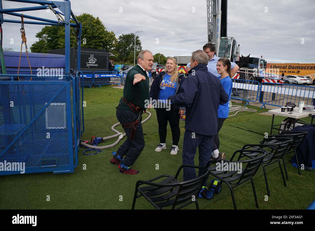 Liberal Democrat leader Sir Ed Davey before taking part in a bungee ...
