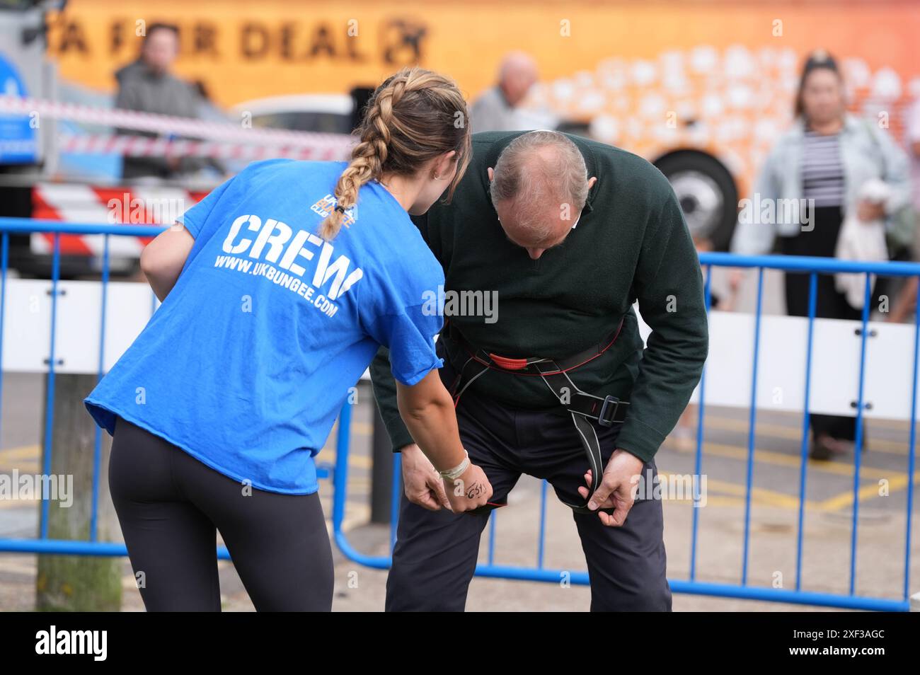 Liberal Democrat leader Sir Ed Davey before taking part in a bungee ...