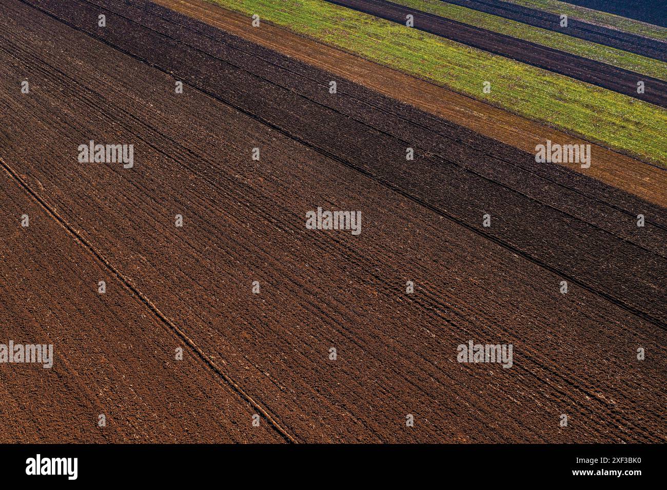 Cultivation agriculture and farming background, Aerial shot of arable ...