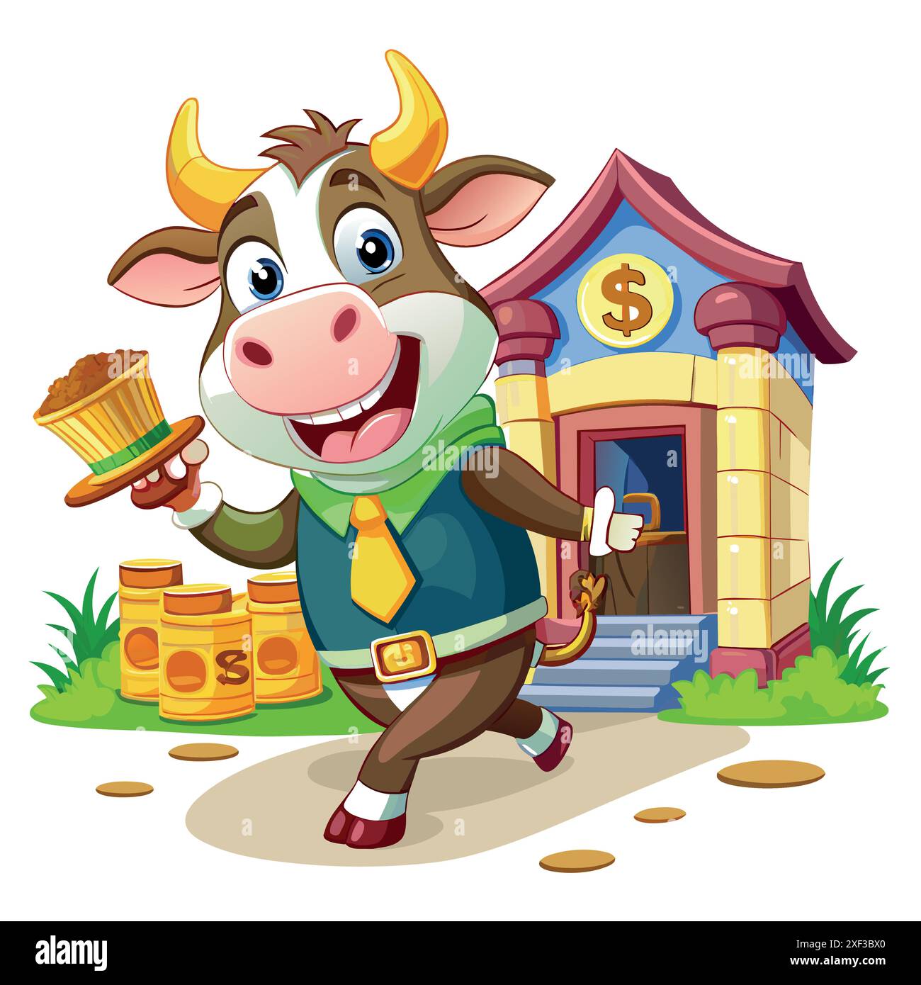 English Longhorn Cattle cow charming sits street vector. AI generated ...