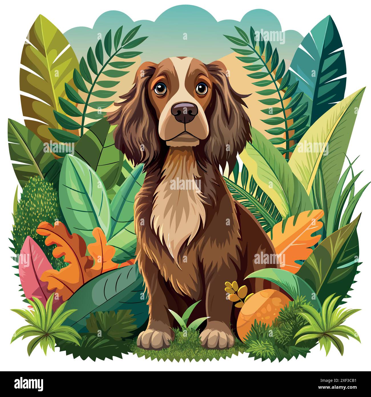 English Springer Spaniel dog jubilant lies room vector. AI generated ...