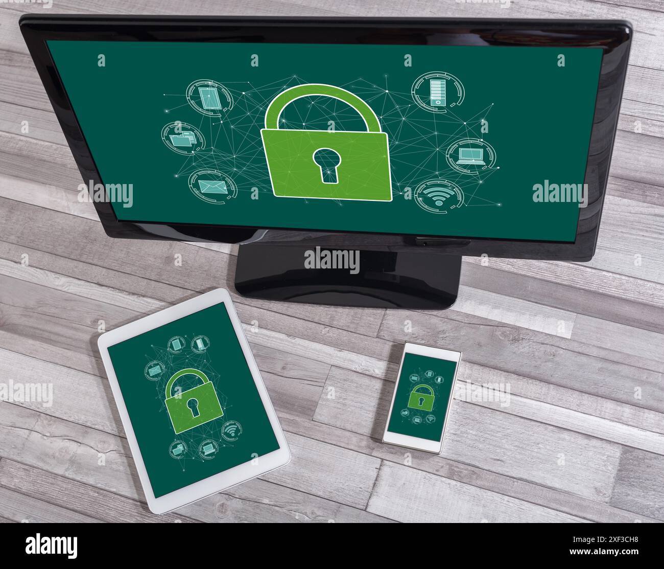 Cyber security concept shown on different information technology ...