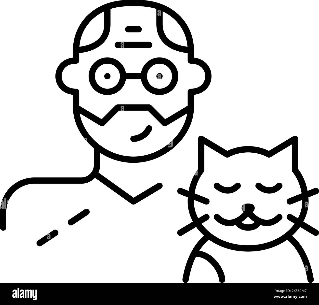 Older man in glasses and happy cat. Pet companion. Animal love. Pixel ...