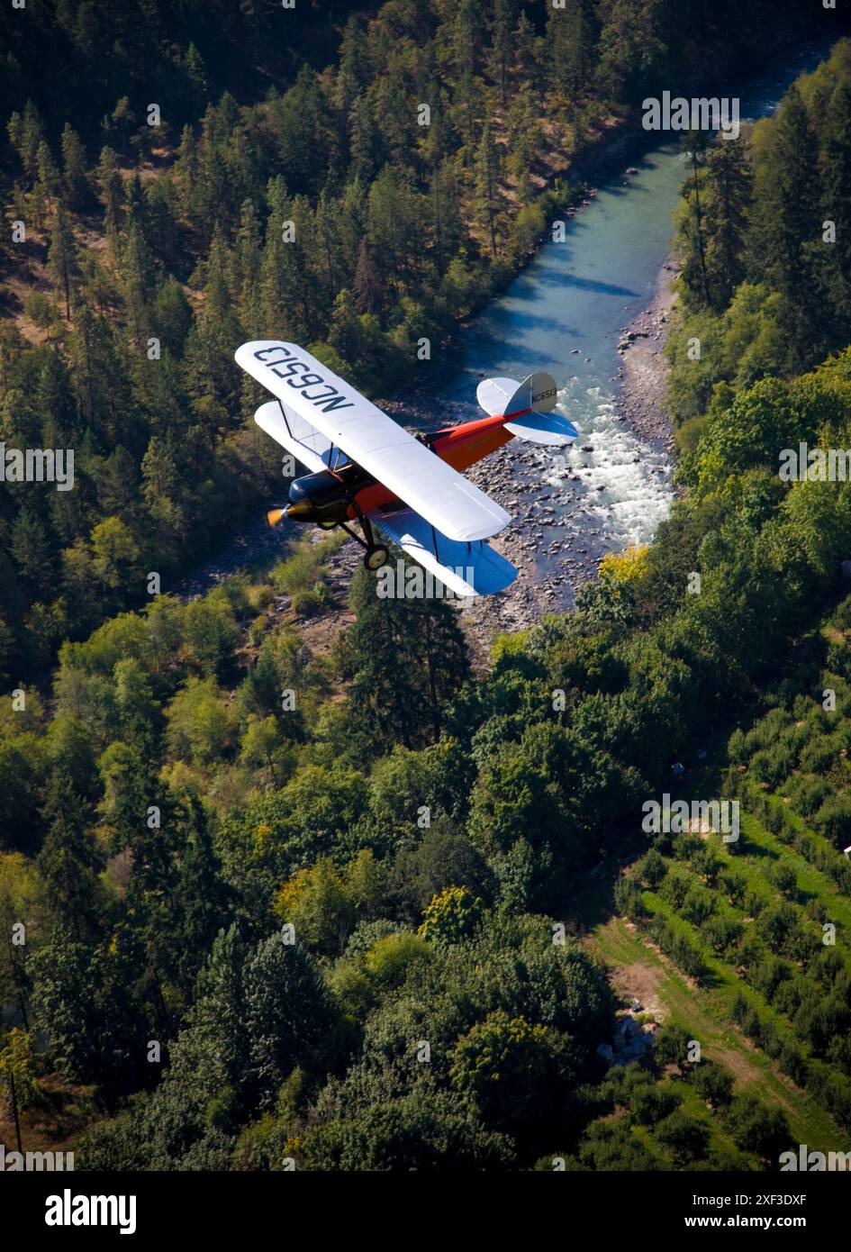 Aerial flying over valley river hi-res stock photography and images - Alamy
