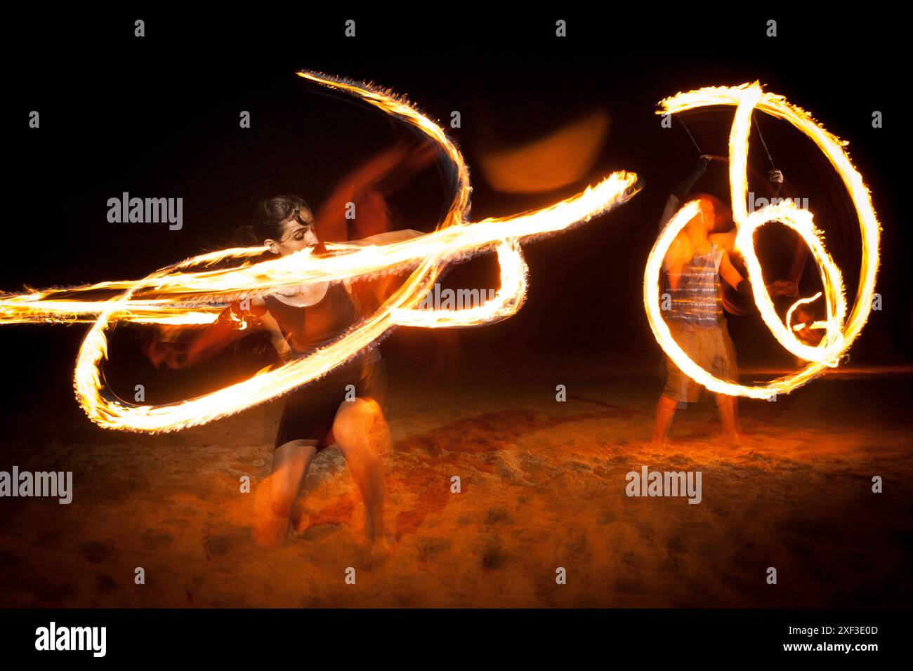 People spin fire on Shelley Beach near Manly, Australia Stock Photo - Alamy