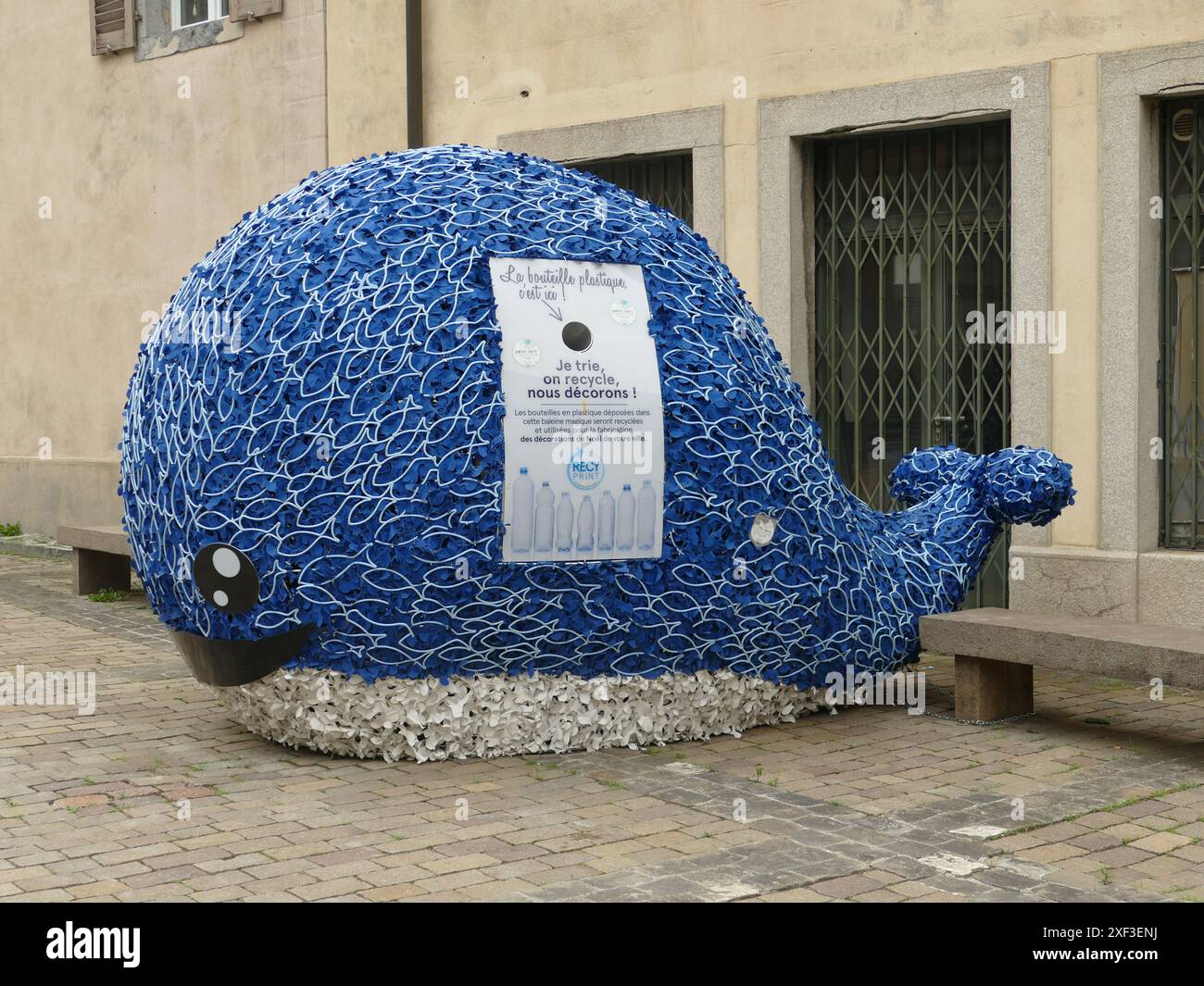 A whale recycling bin for plastic bottles in St Maurice, Switzerland ...