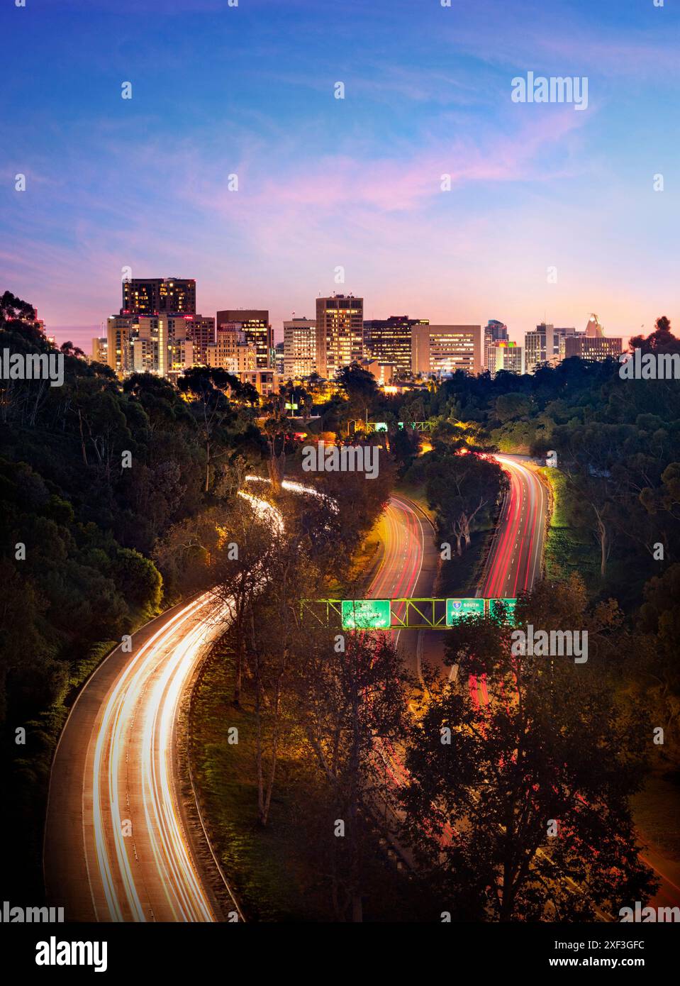 Highway 163 with San Diego's skyline in the background as seen from ...