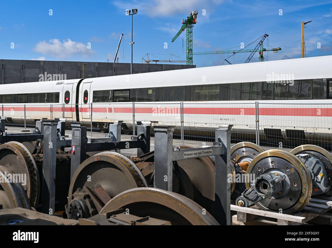 01 July 2024, Brandenburg, Cottbus: Wheel sets for Deutsche Bahn trains ...