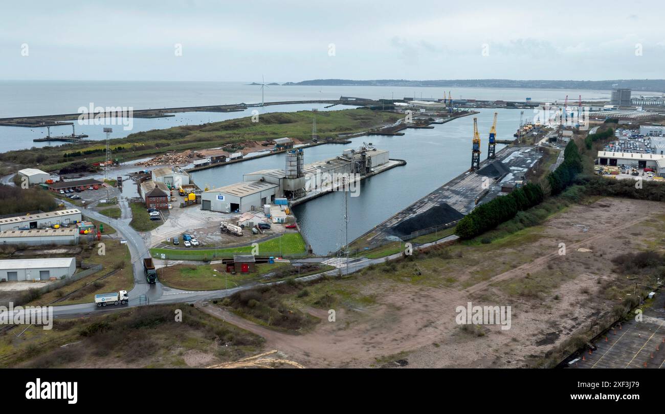 Editorial Swansea, UK - March 01, 2024: Aerial view of The Kings Dock ...
