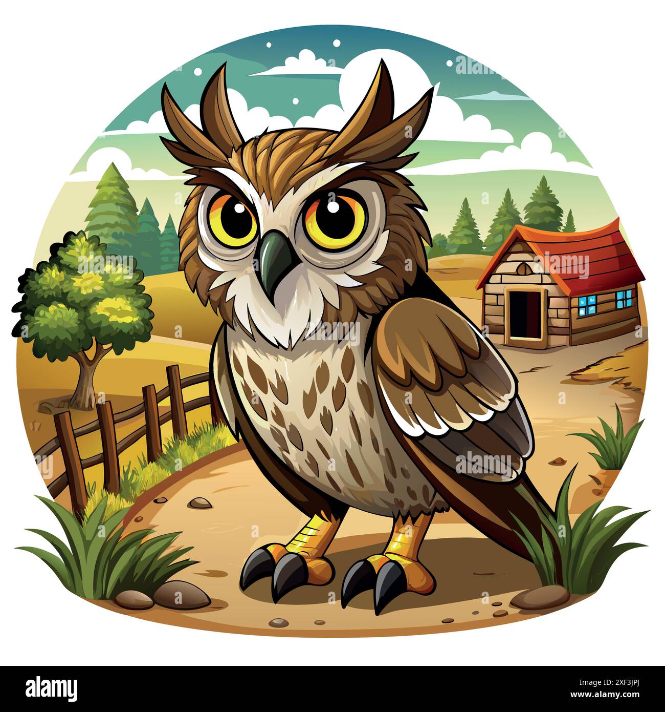 Eurasian Eagle Owl bird sad walks farm vector. AI generated image ...