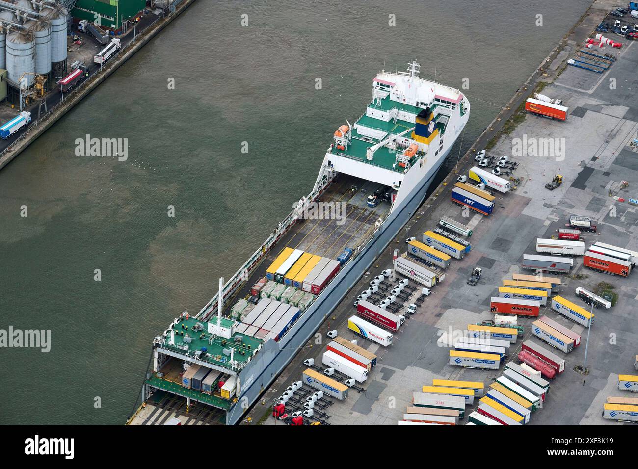Container Ferry loading at Seaforth Docks, Liverpool, Merseyside, North ...