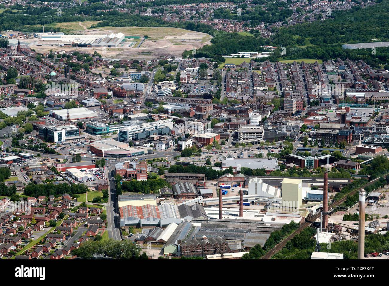 An aerial view of St Helens town centre and retail area, Lancashire ...