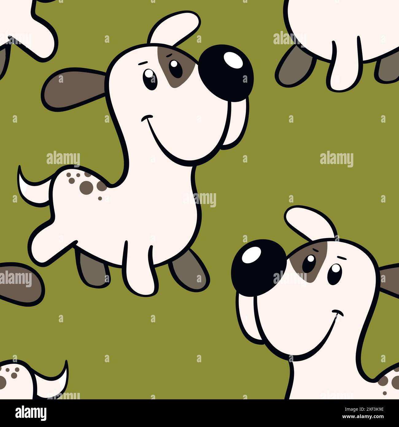 Vector seamless repeating childish pattern with cute dogs in doodle ...