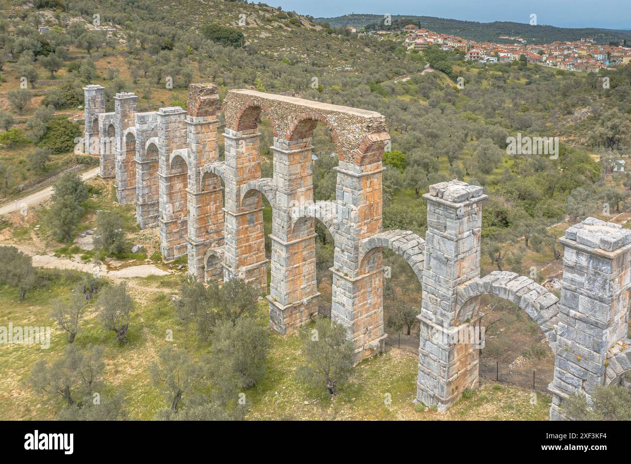 Aquaduct remnants monument of Roman empire on Lesbos Island Greece ...