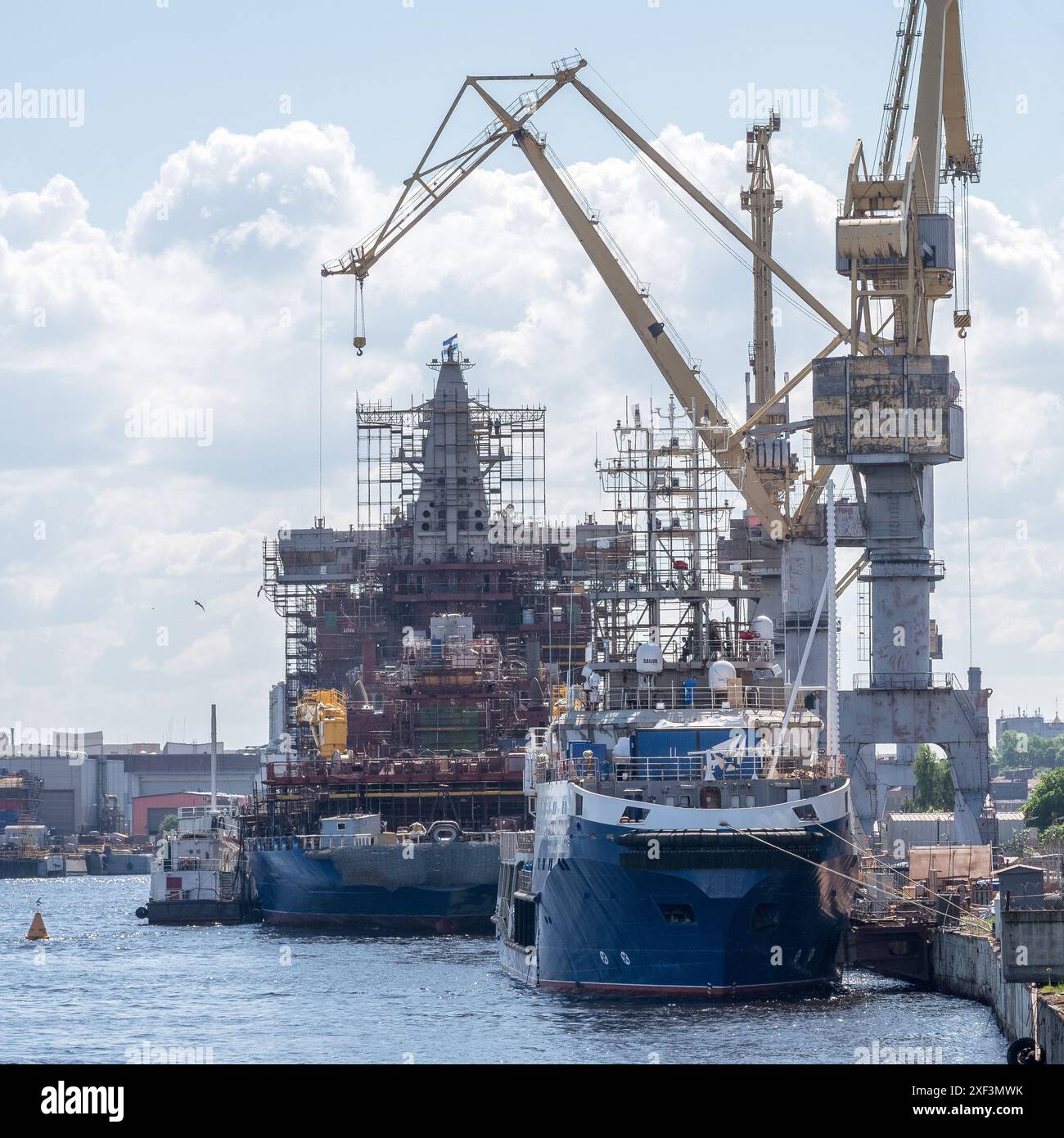 Saint Petersburg, Russia - June 05, 2024: repair of ships at the ...