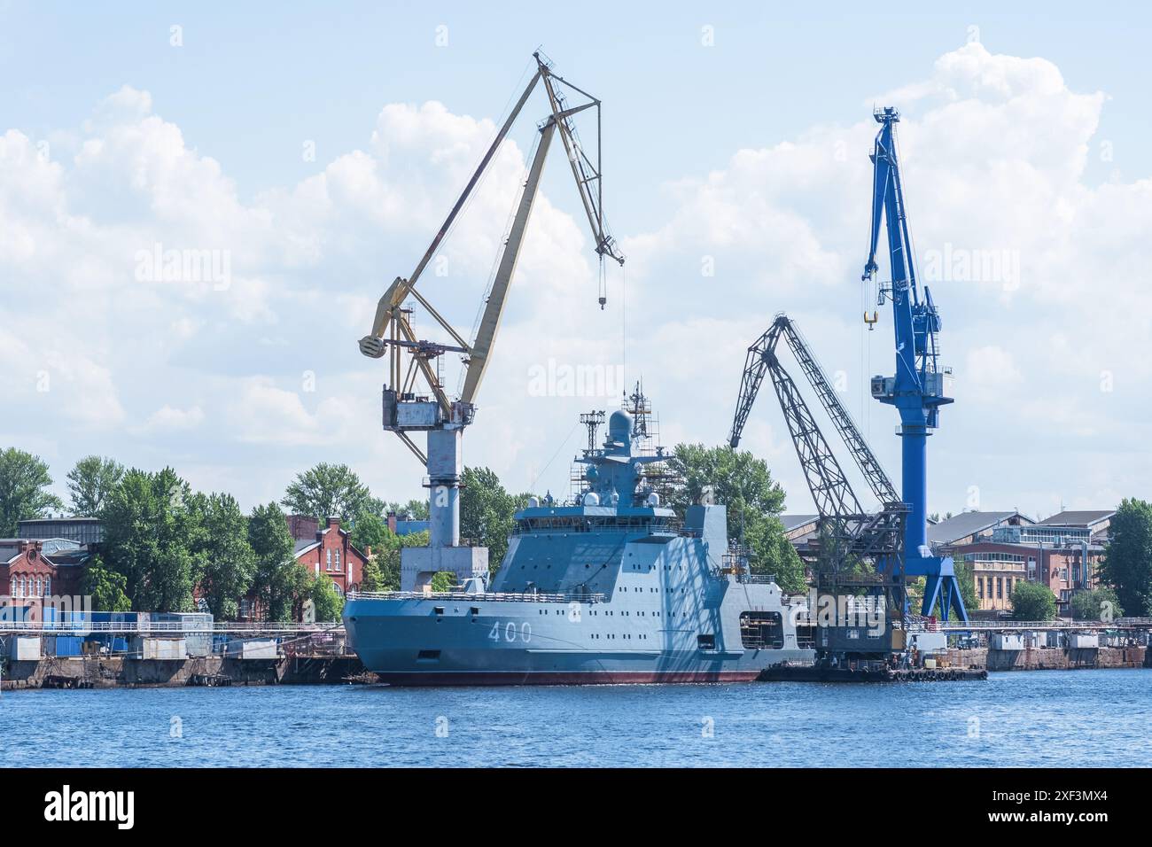 Saint Petersburg, Russia - June 05, 2024: repair of ships at the ...