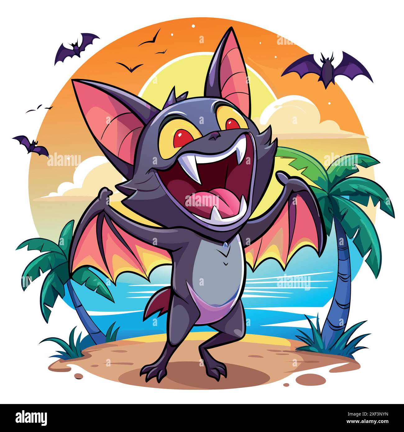 Evening Bat brave runs farm vector. AI generated image. Clipart cartoon ...
