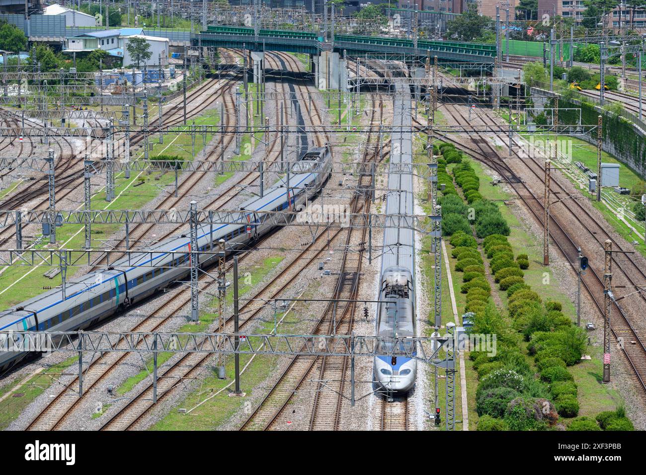 Seoul, South Korea. 01st July, 2024. South Korean train passes between ...