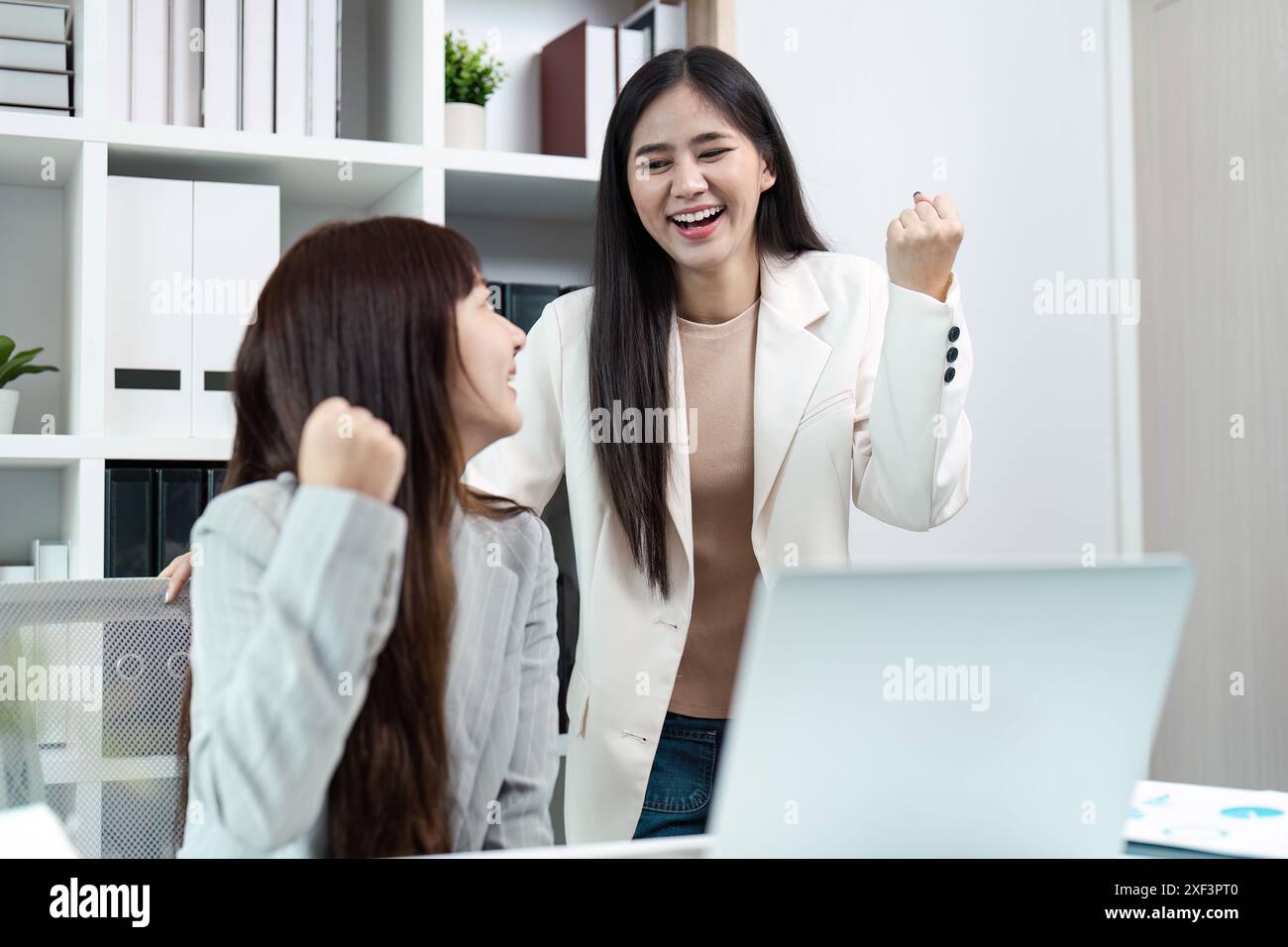 Successful Business Collaboration Between Two Women Celebrating ...