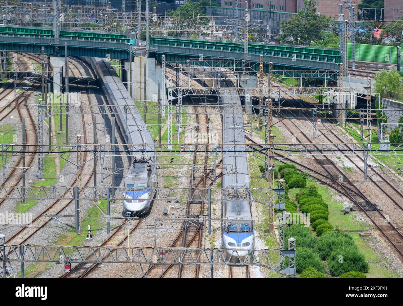 South Korean train passes between Seoul Station and Yongsan Station on ...