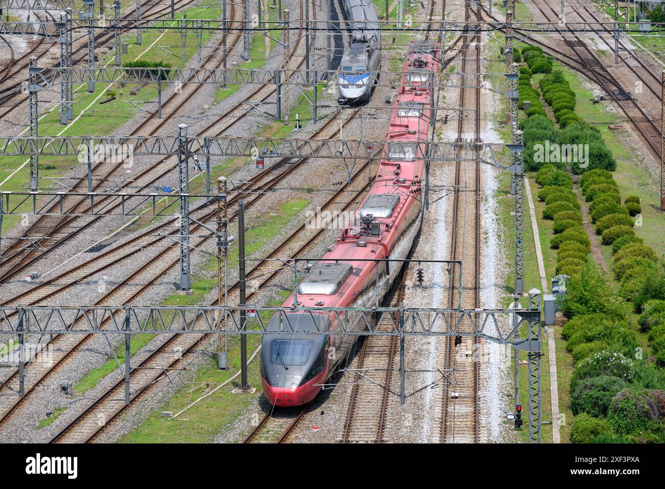 South Korean train passes between Seoul Station and Yongsan Station on ...