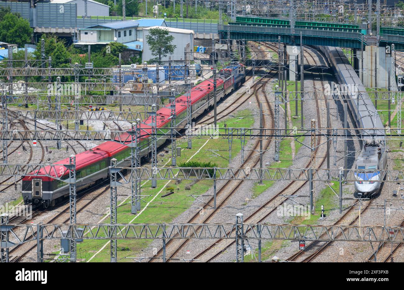 South Korean train passes between Seoul Station and Yongsan Station on ...