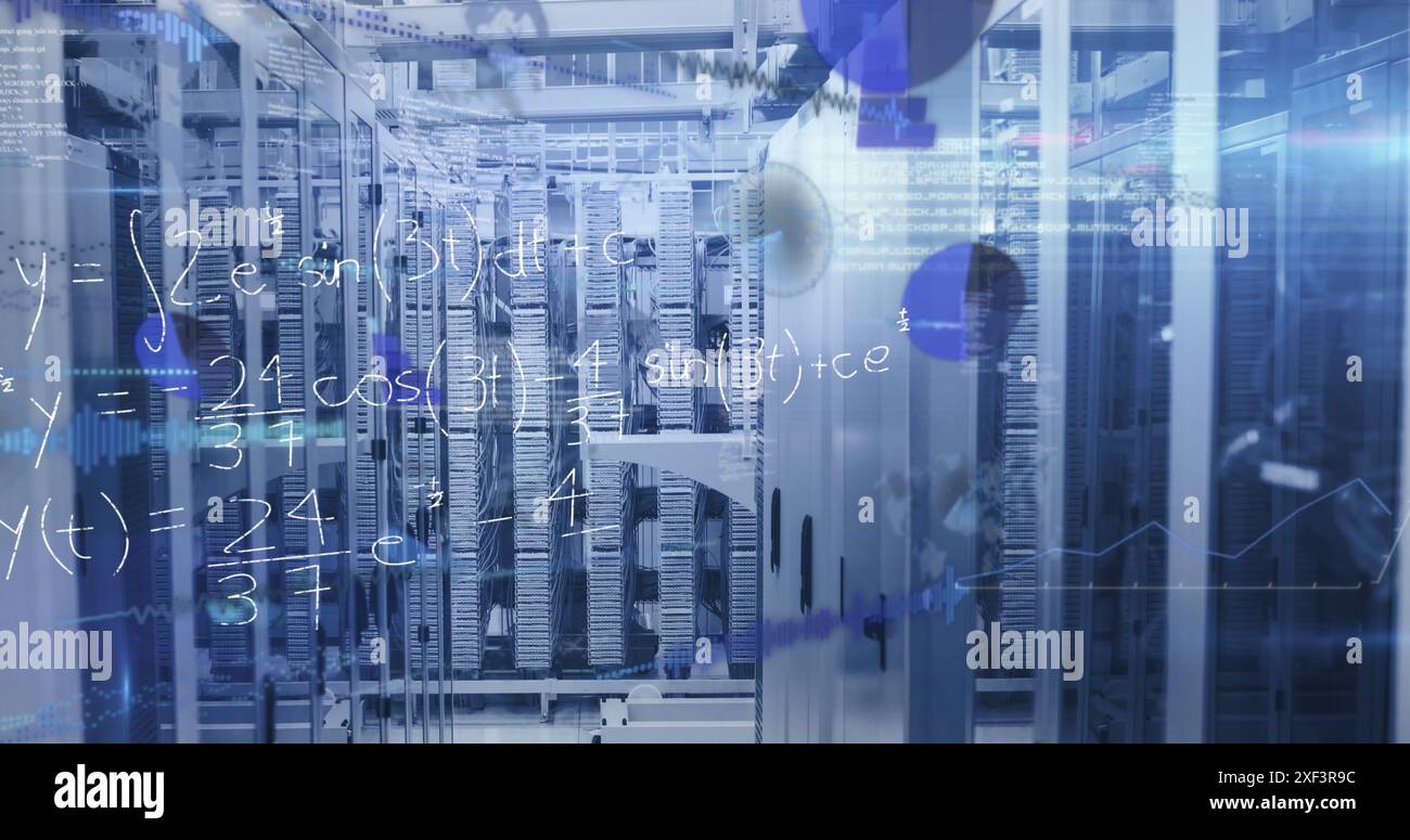 Image of data processing and mathematical equations floating against ...