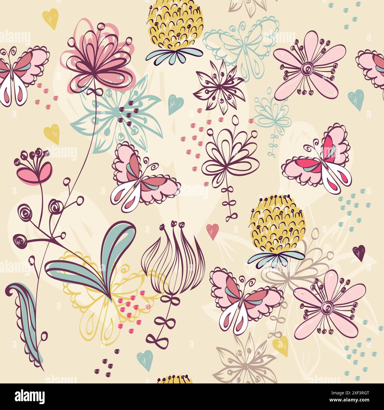 vector flowers fantasy. Cute floral seamless pattern Stock Vector Image ...