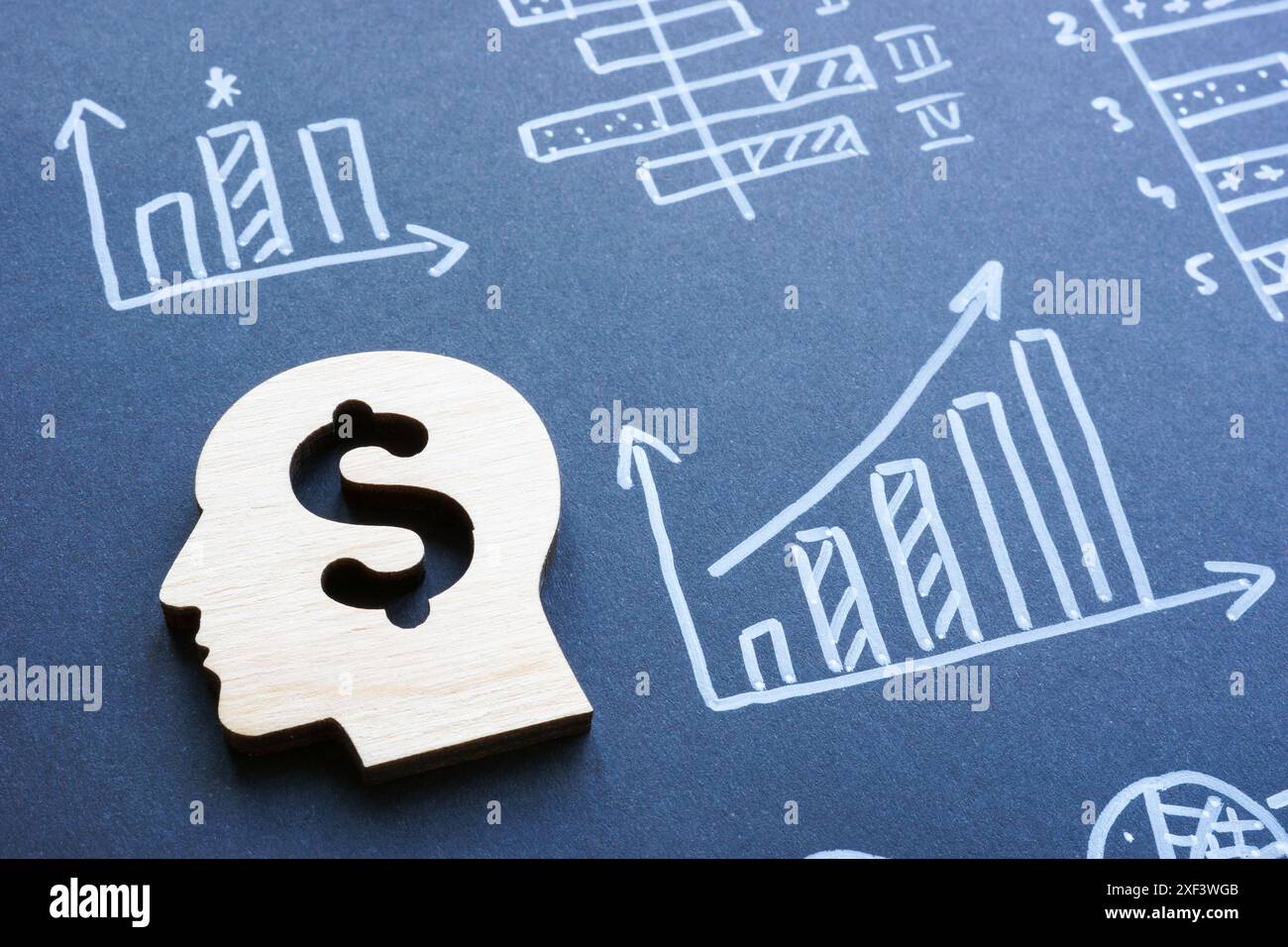Business thinking concept. Abstract outline of head with dollar sign ...