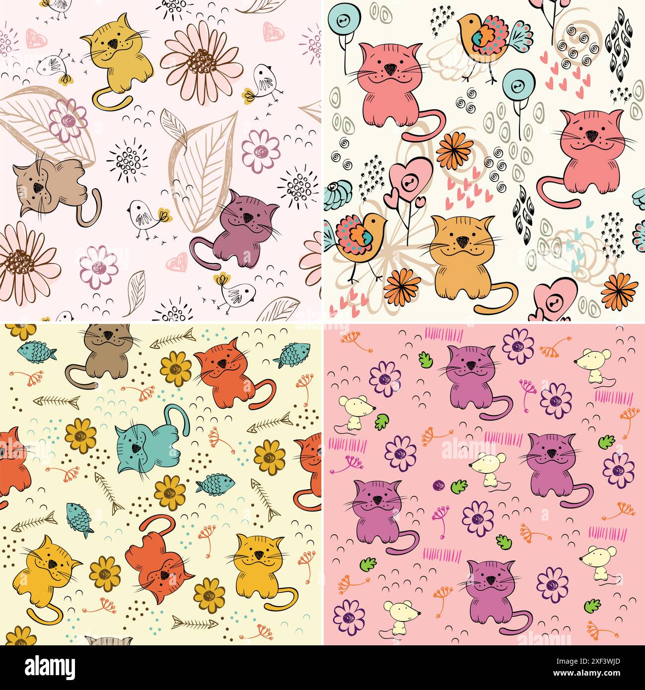 babies hand draw seamless pattern with cats Stock Vector Image & Art ...