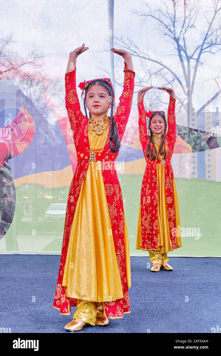 Almaty, Kazakhstan - March 21, 2024: Two cute Asian small girls in ...