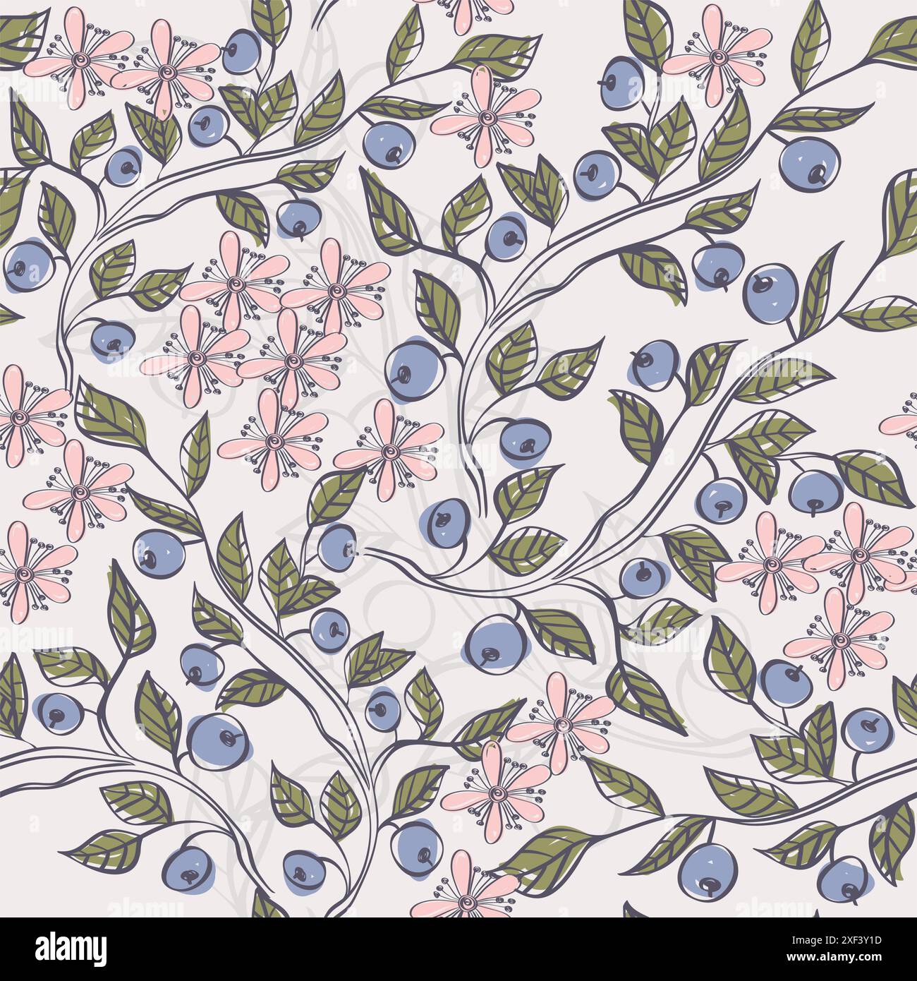 Seamless pattern with blueberries. hand drawn floral background Stock ...