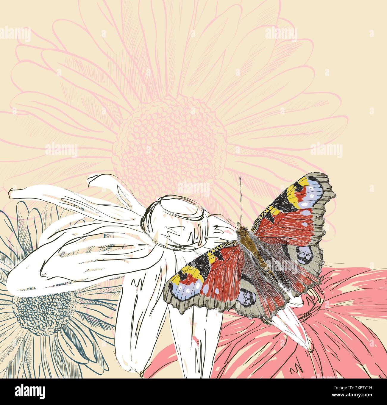 Illustration of beautiful butterflies flying around flower Stock Vector ...