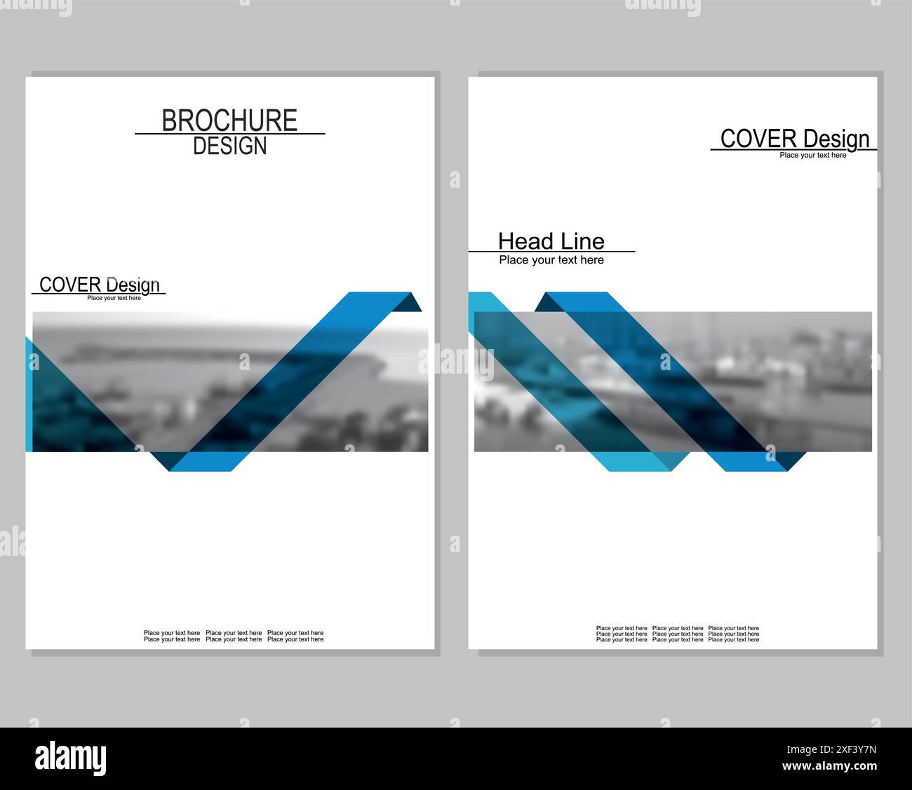 Vector brochure cover templates with blurred seaport. Business brochure ...
