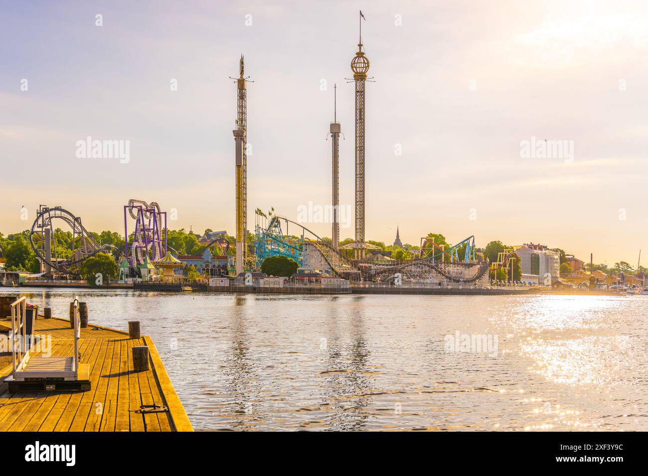 The sun rises on Grona Lund, Stockholms waterfront amusement park ...