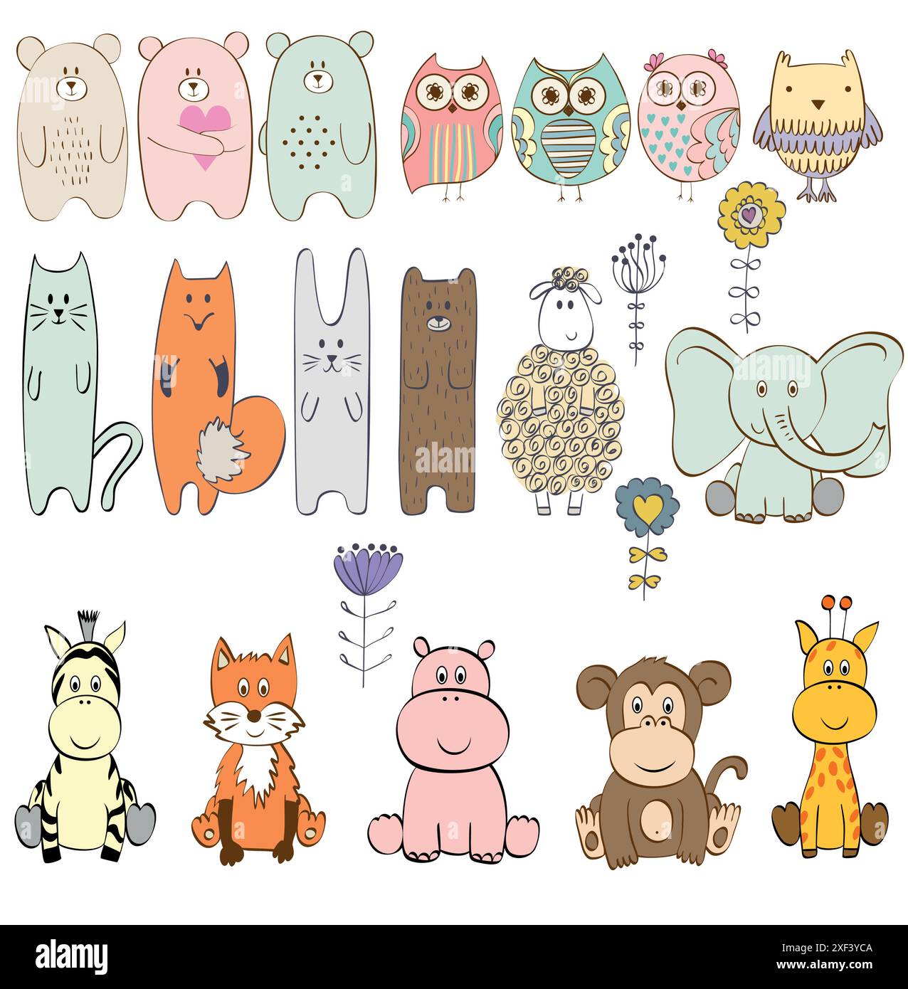 set of wild animals. Hand drawn illustration Stock Vector Image & Art ...