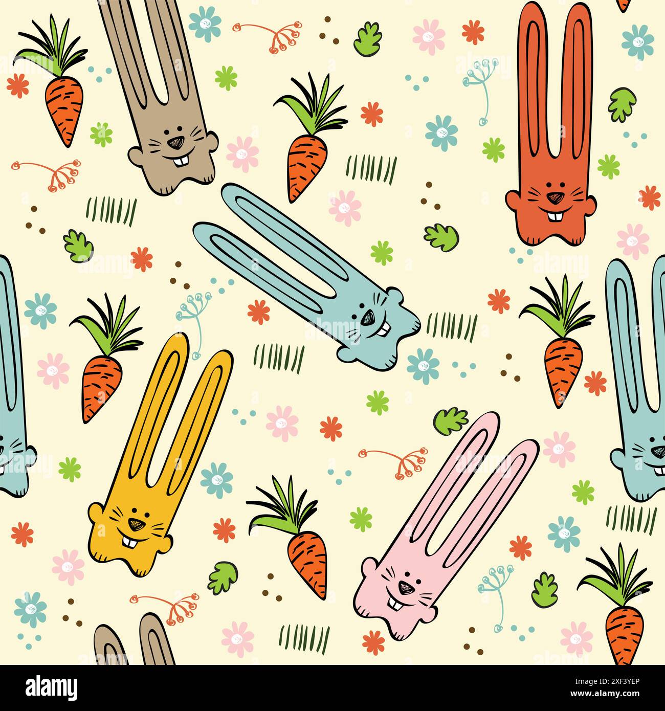 Baby rabbit pattern doodle seamless Stock Vector Images - Alamy